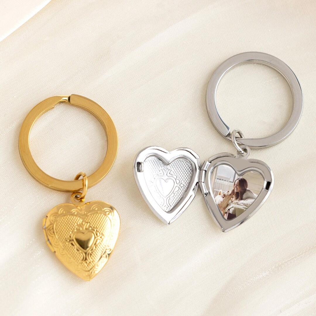 Customizable Photo Heart Locket Keychain, Photo Small Locket Keychain ...