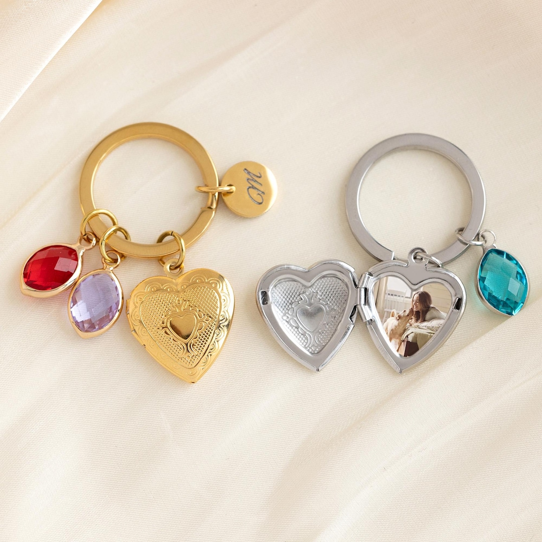 Custom Heart Locket Keychain With Photo, Small Locket Keychain ...