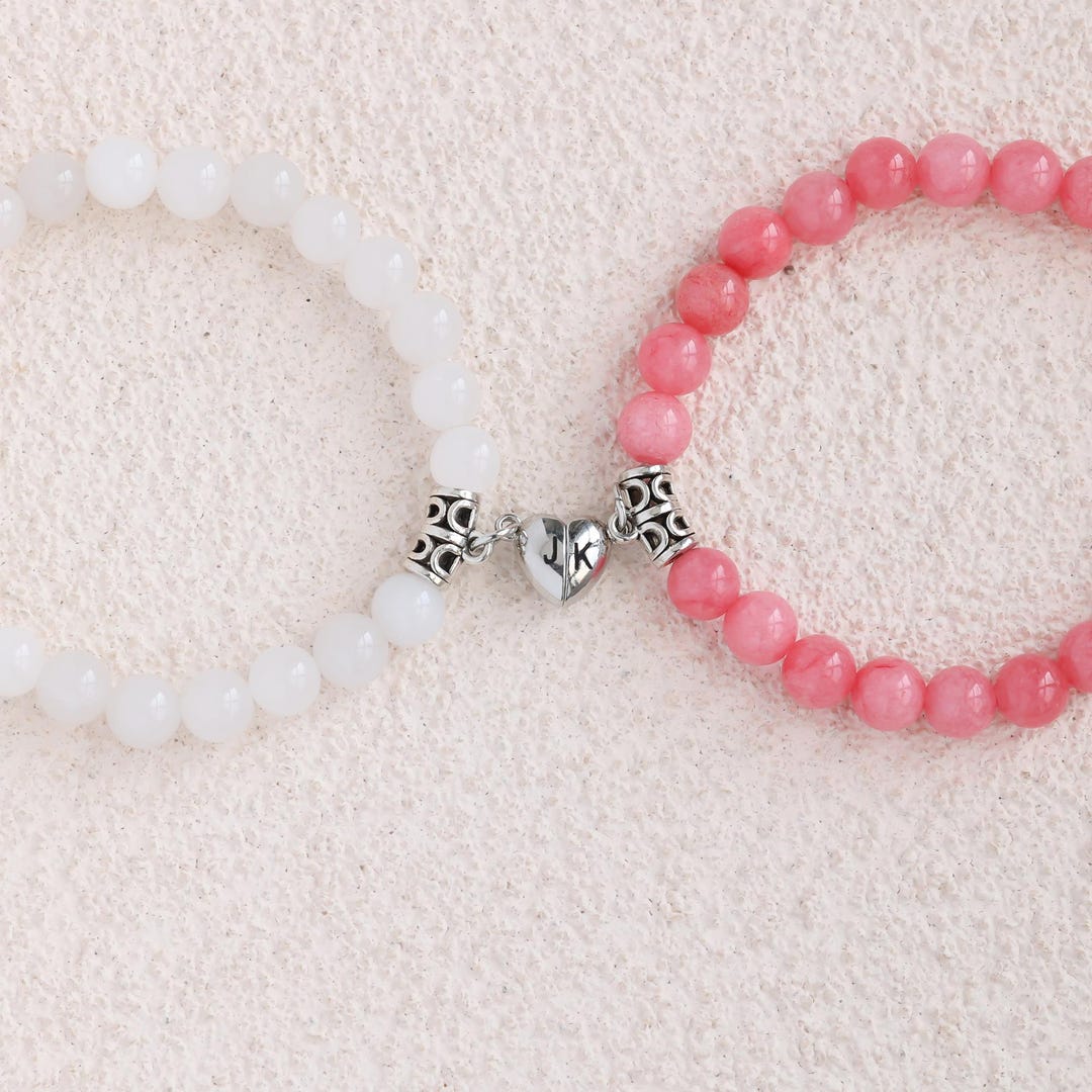 Custom Set of Bracelets, Matching Heart Bracelets, Couples Bracelets ...