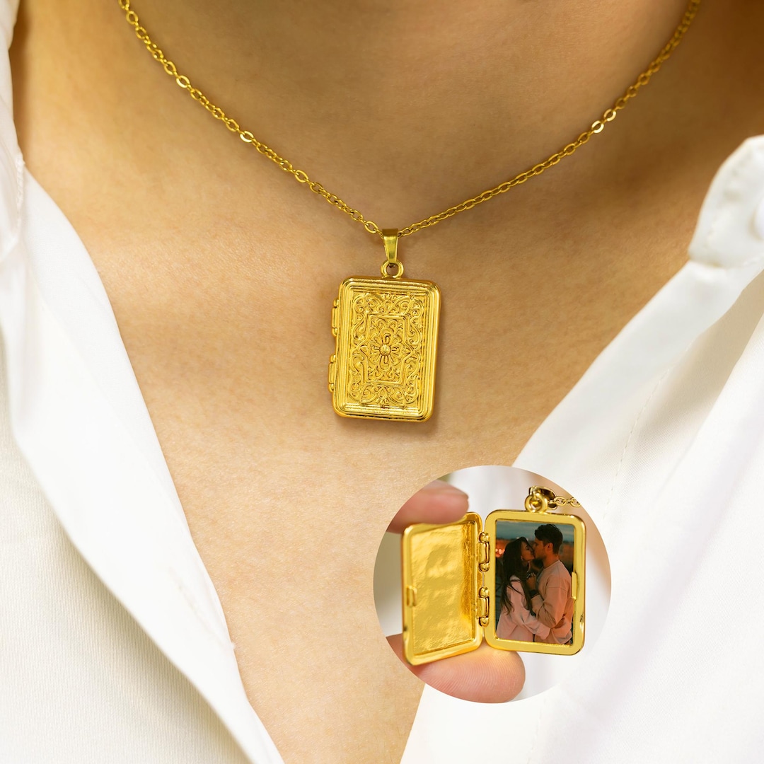 Custom Locket Necklace With Photo, Photo Locket, Rectangular Locket ...