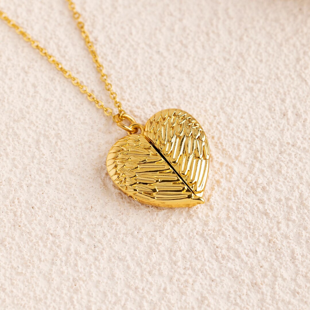 Custom angel Wing Locket With Photo, Vintage Locket Necklace, Heart ...