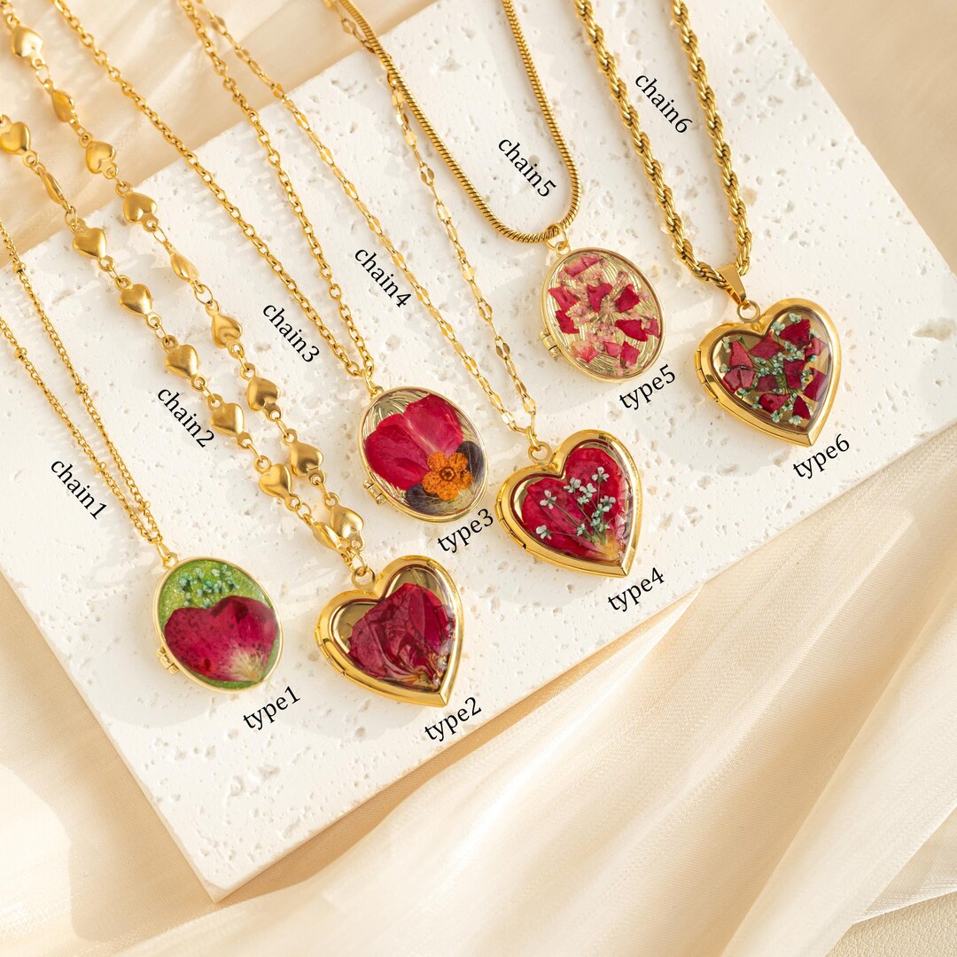 Handmade Rose Locket Necklace With Photo, Photo Locket Necklace, Rose ...