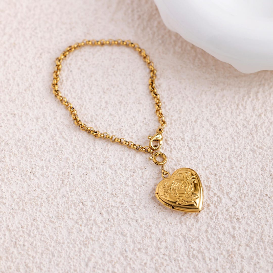 Small Heart Locket Bracelet With Photo, Photo Heart Locket, Custom ...