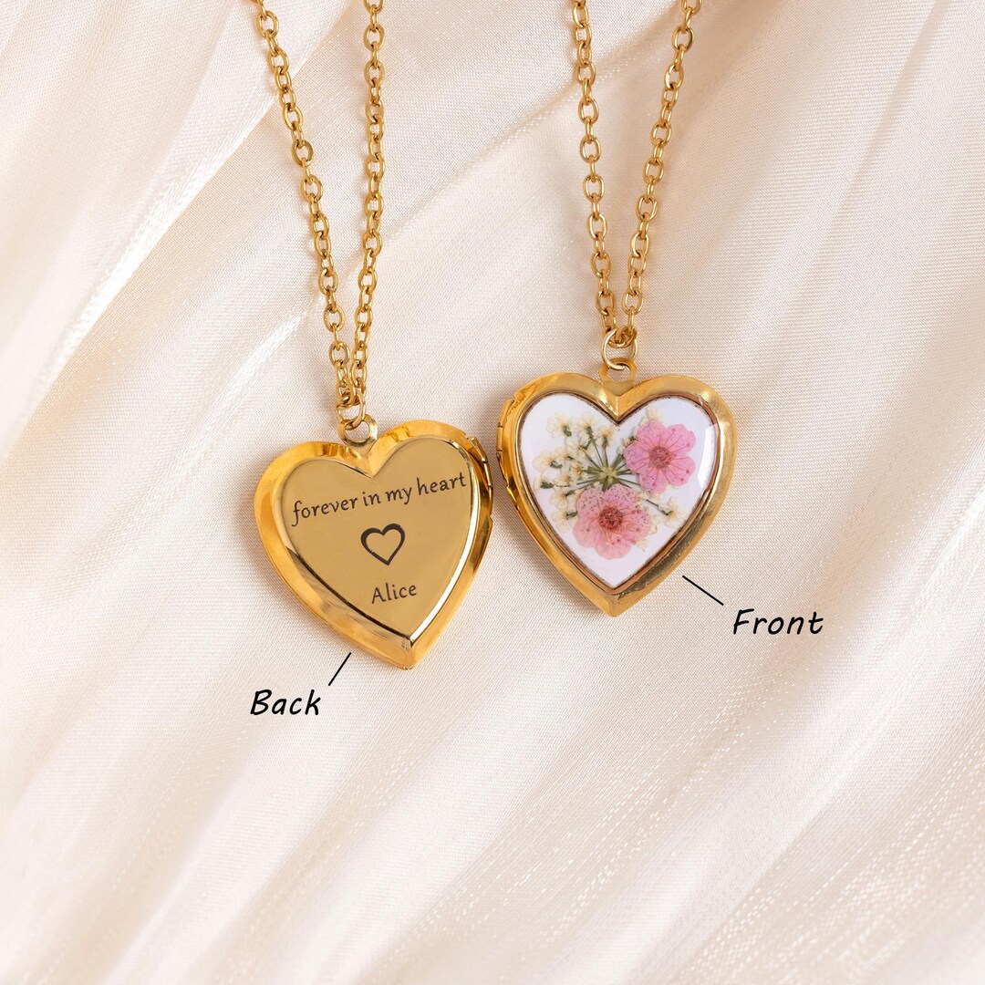 Handmade Forget Me Not Heart Locket Necklace, Photo Locket Necklace ...