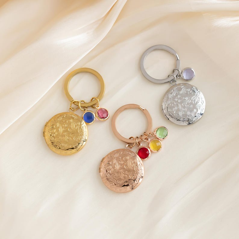 Custom Locket Keychain With Photo, Photo Locket Keychain, Birthstone ...