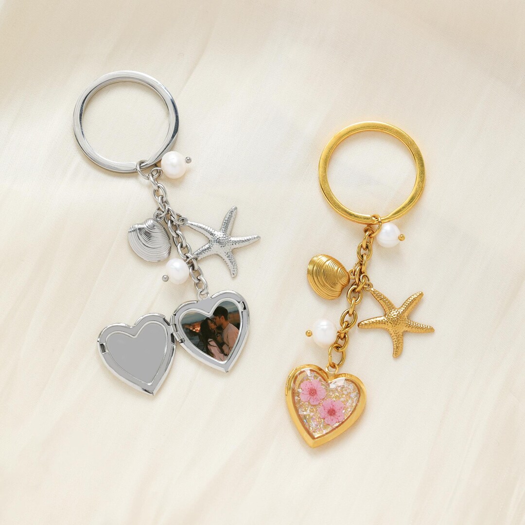 Oyster Shell Pearl Keychain With Photo, Seashell Keychain, Photo Locket ...