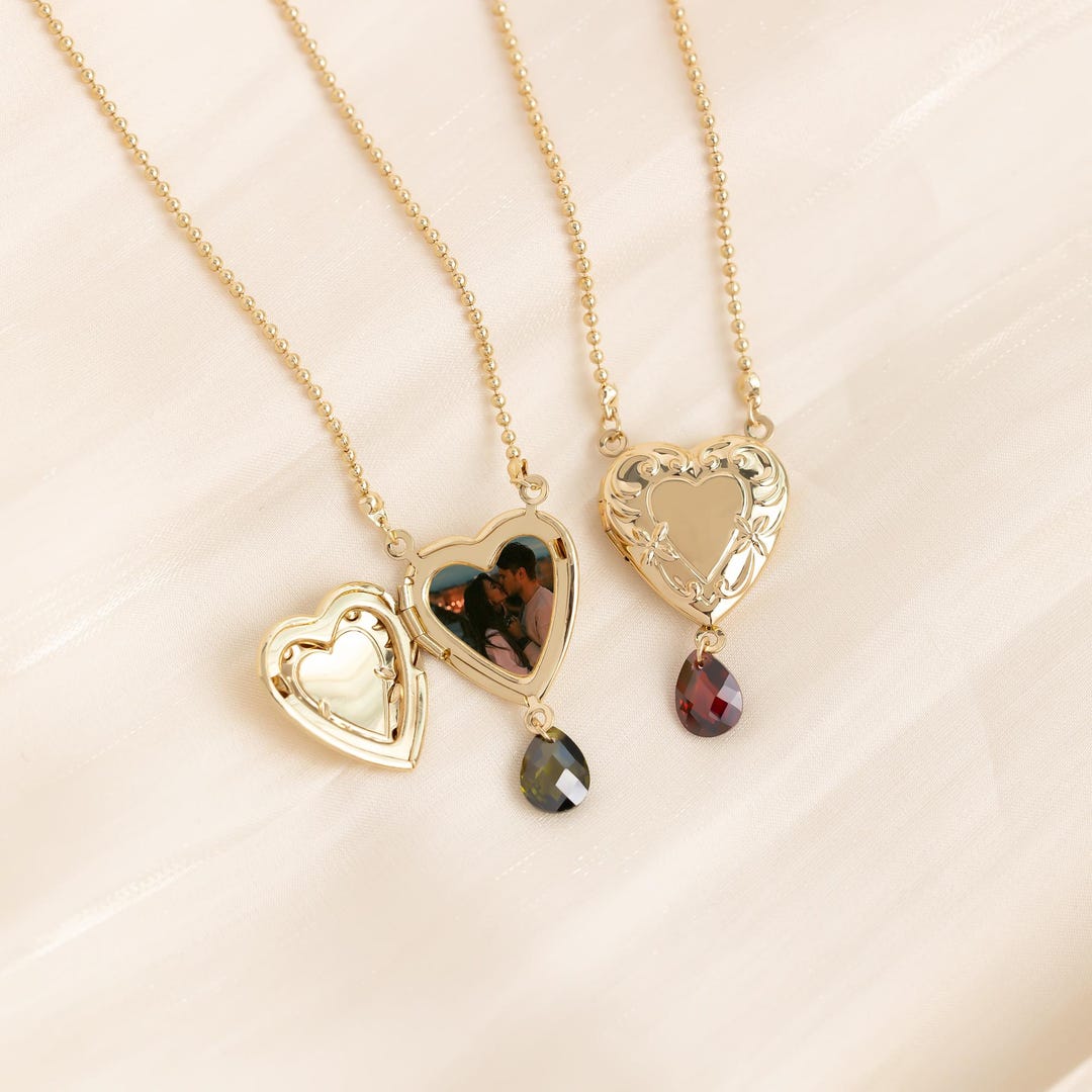 Custom Heart Locket Necklace With Photo, Photo Locket Necklace, Gold ...
