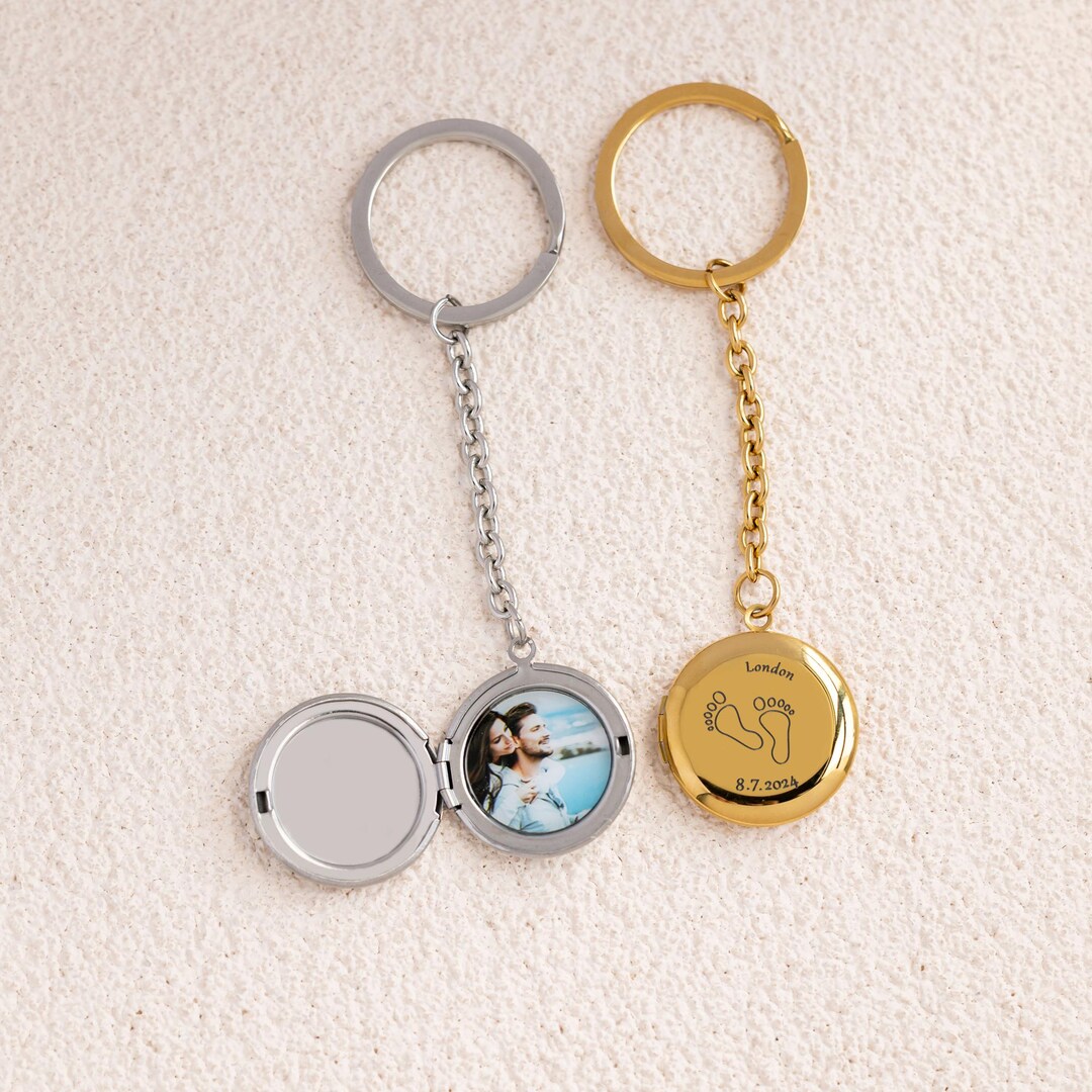 Personalized Newborn Keychain With Photo, Engraved Date Keychain, Photo ...