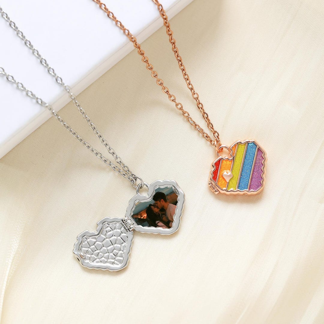 Personalized Rainbow Heart Locket Necklace, Photo Locket, Vibrant ...