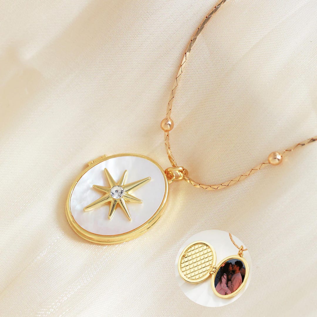 Custom Photo Locket With North Star, Locket With Photo, Celestial ...