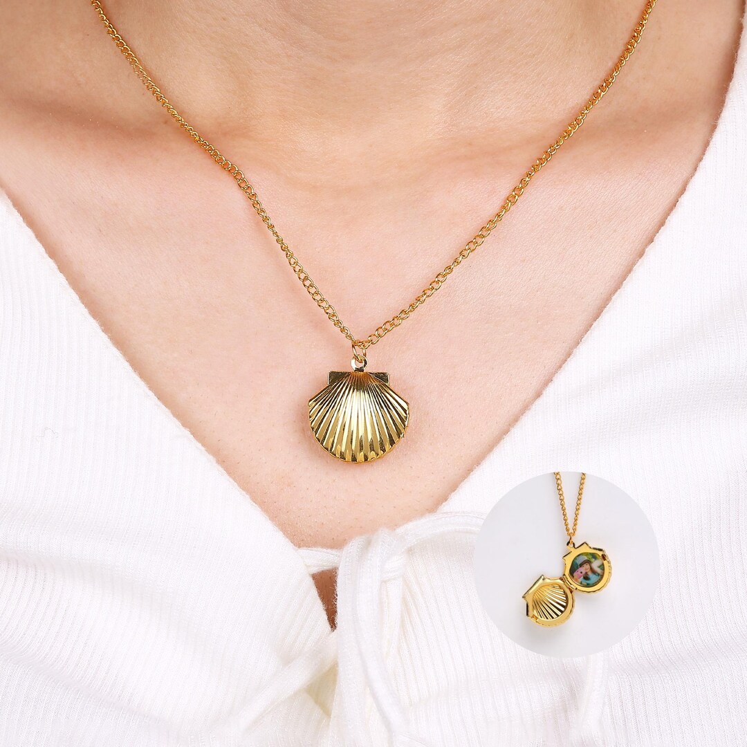 Custom Seashell Photo Locket Necklace, Vintage Locket Necklace ...