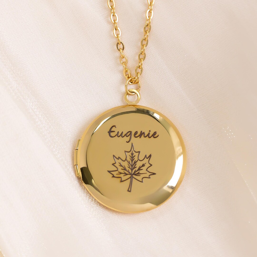 Custom Locket Necklace With Photo, Photo Locket, Maple Leaf Necklace ...