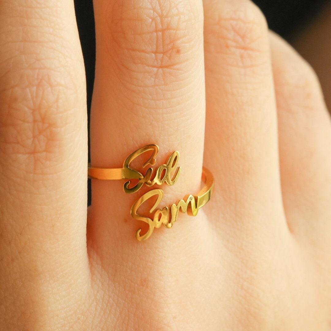 Custom Double Name Ring, Two Name Ring, Silver Ring, Minimalist Name Ring, Personalized Gift for ...