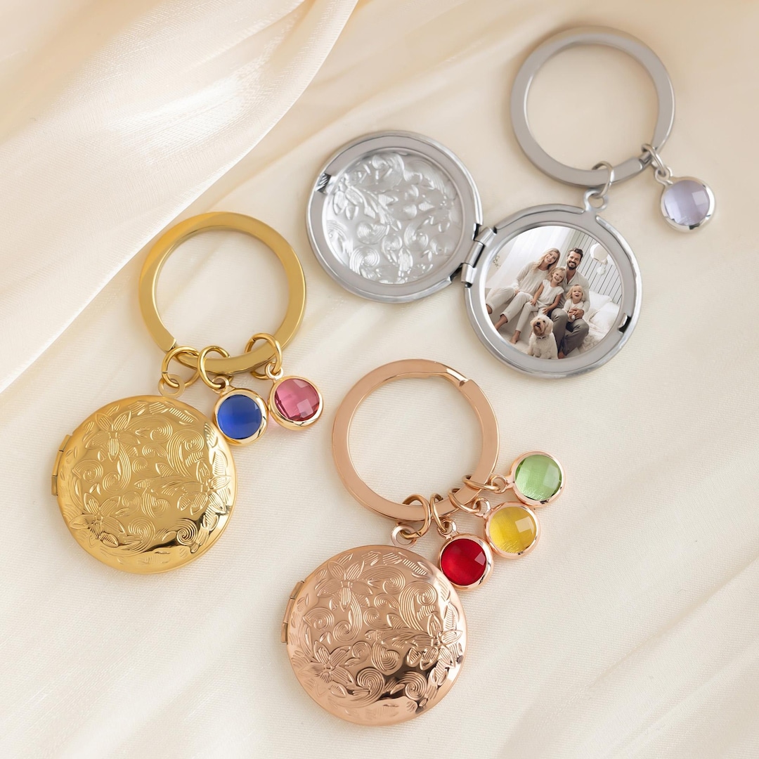 Custom Locket Keychain With Photo, Photo Locket Keychain, Birthstone ...