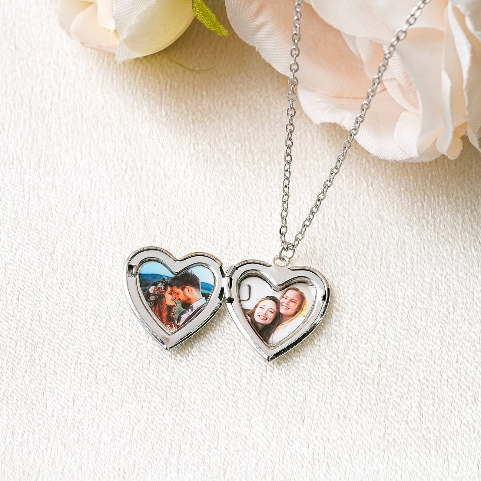 Custom Heart Locket Necklace With Photo, Personalized Photo Necklace ...