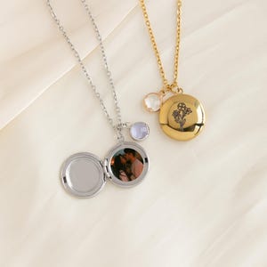 Personalized Engraved Birth Flower Bouquet Photo Necklace, Photo Locket ...