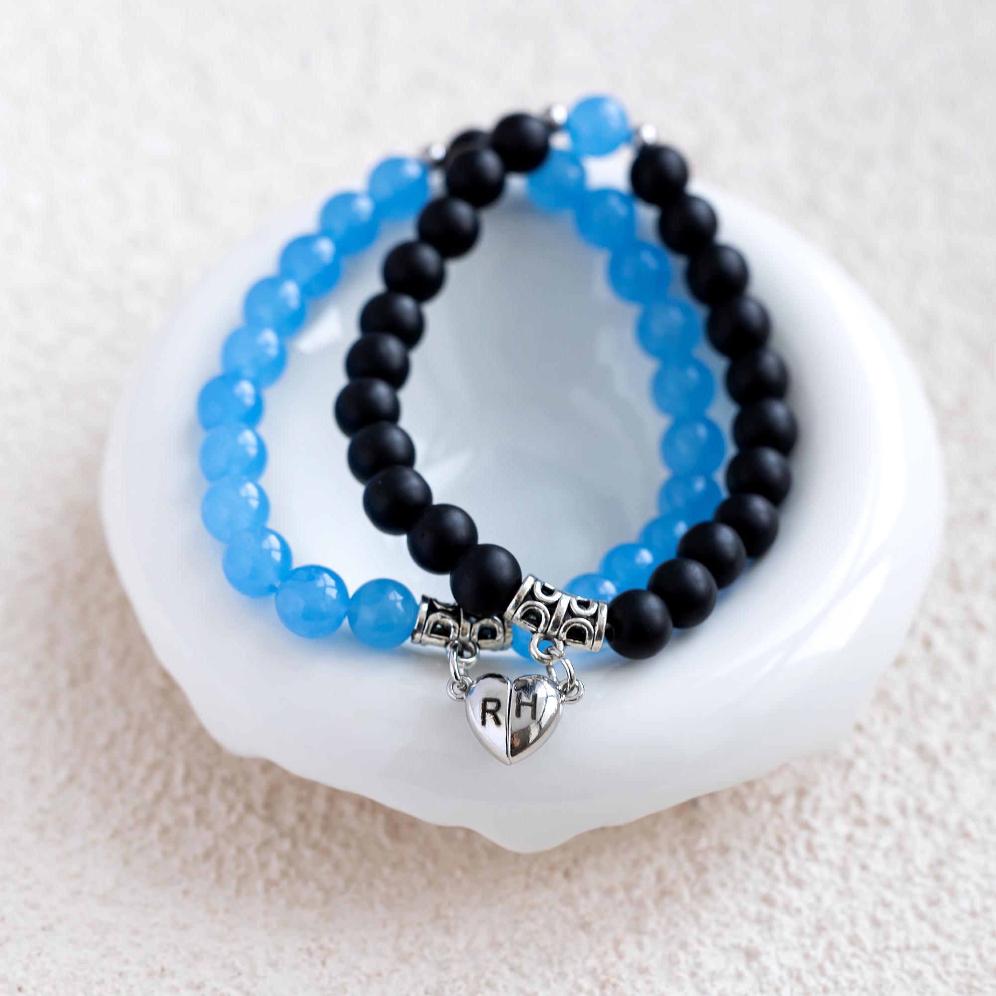 Personalized Initial Couples Bracelets, Magnetic Couple’s Bracelet ...