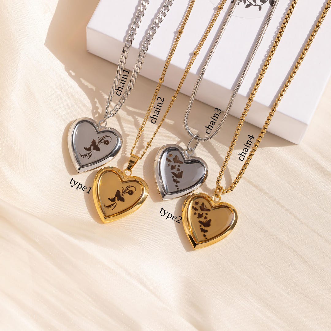 Custom Butterfly Heart Locket With Photo, Photo Heart Locket Necklace ...