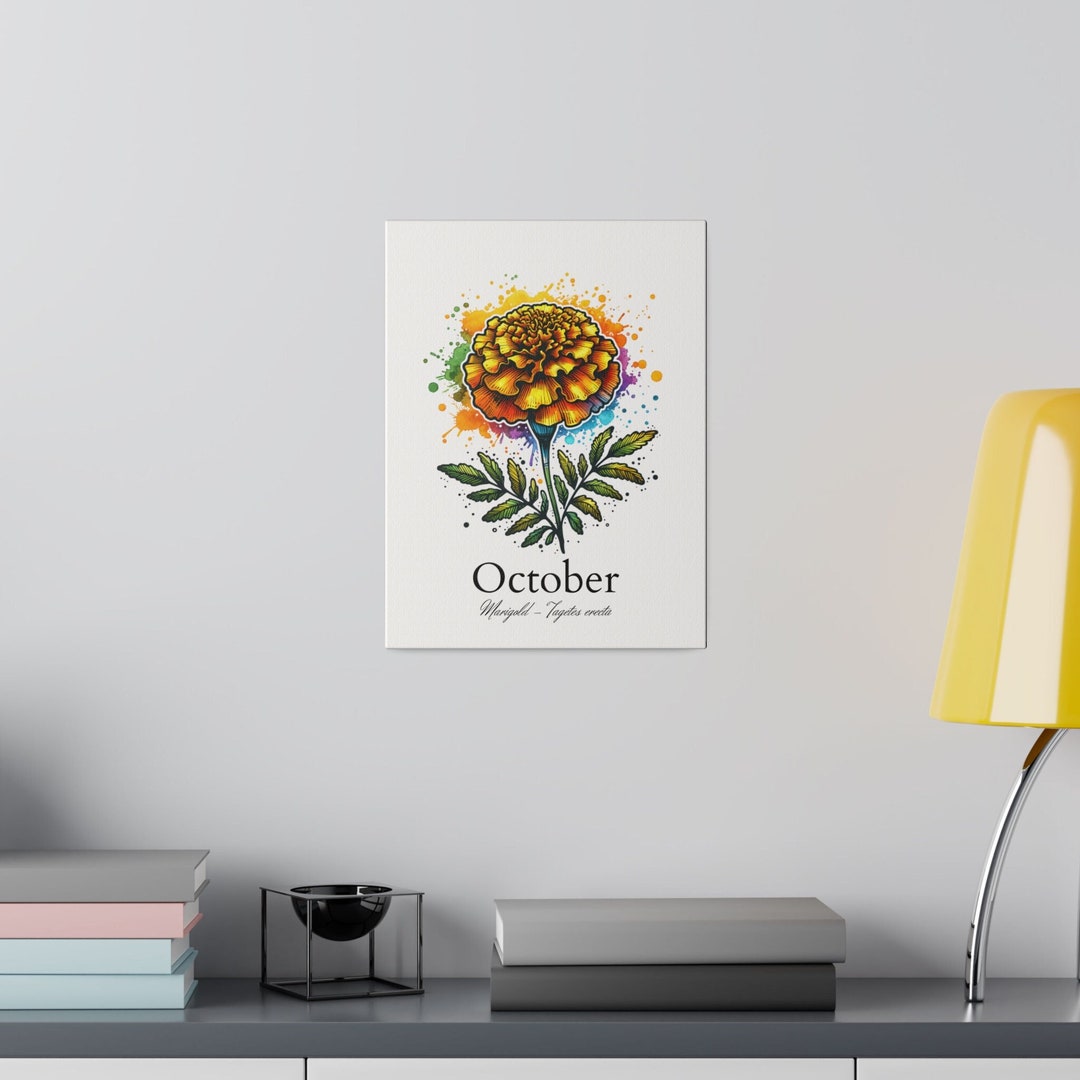 October Marigold Birth Flower Canvas Watercolor Wall Art, Gift for ...