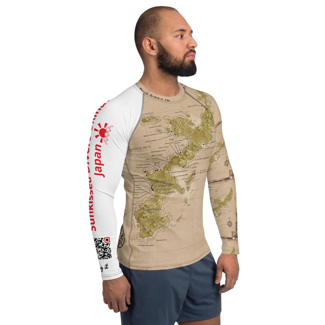 Men's Rash Guard Pirate Map Style Okinawa Diving Map Design Scuba Diver ...