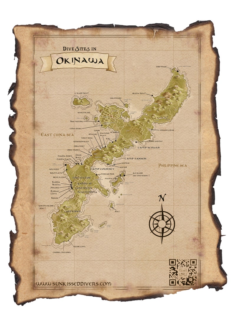Okinawa Scuba Diving Map, Japanese Style Hanging Picture, Okinawa Dive ...