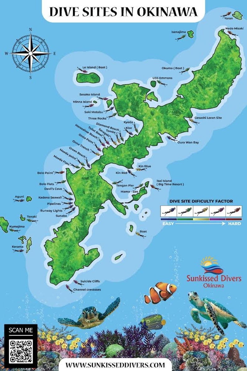 Okinawa Scuba Diving Map, Japanese Style Hanging Picture, Okinawa Dive ...