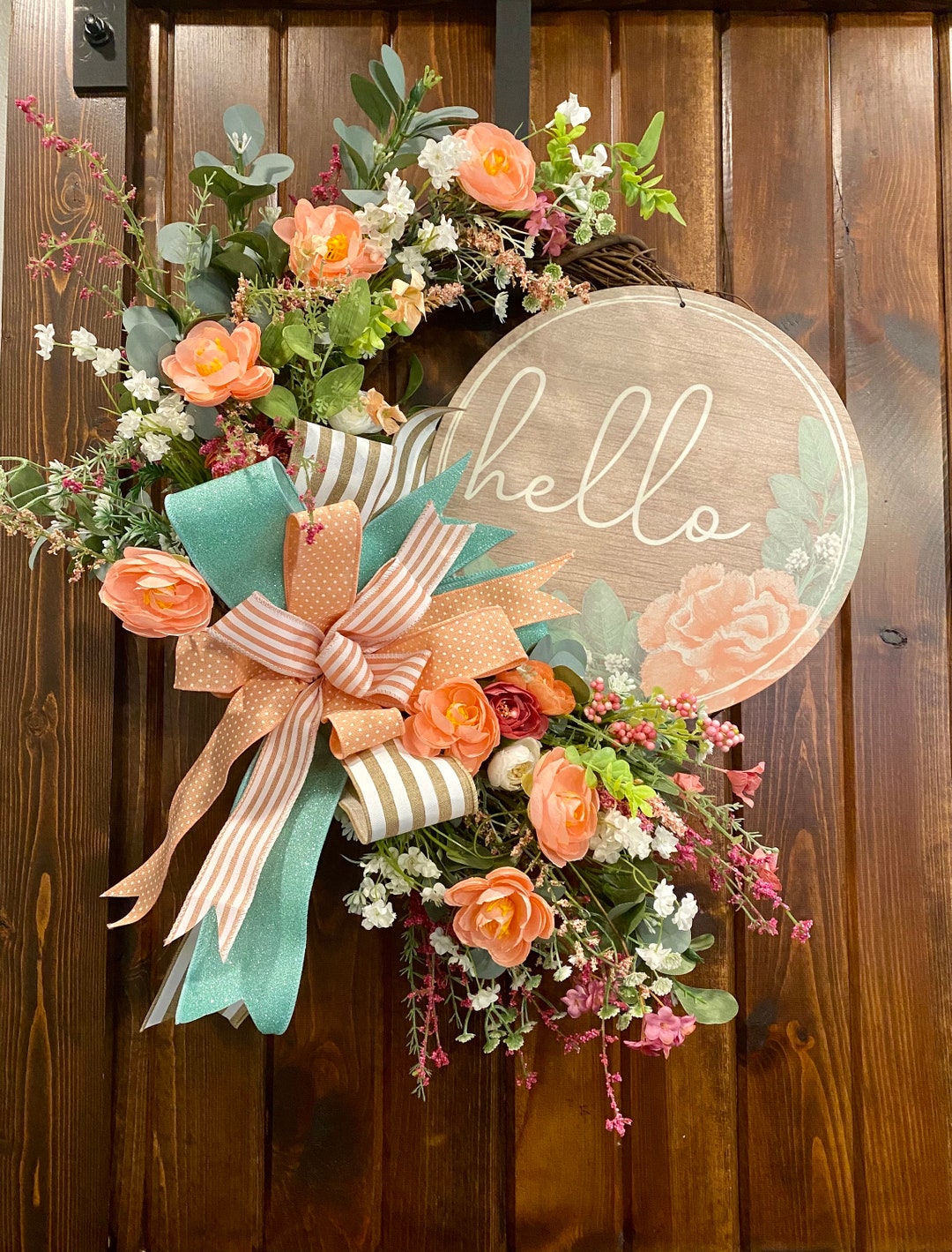 Homemade Hello Wreath Ranunculus & Eucalyptus Wreath ,everyday Front ...