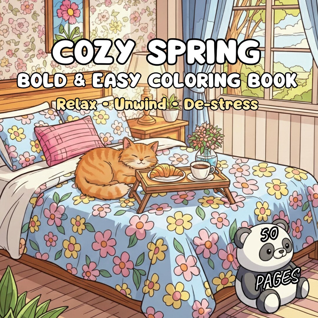Cozy Spring With Cats Coloring Book – Spring Hygge Cottagecore Scenes ...