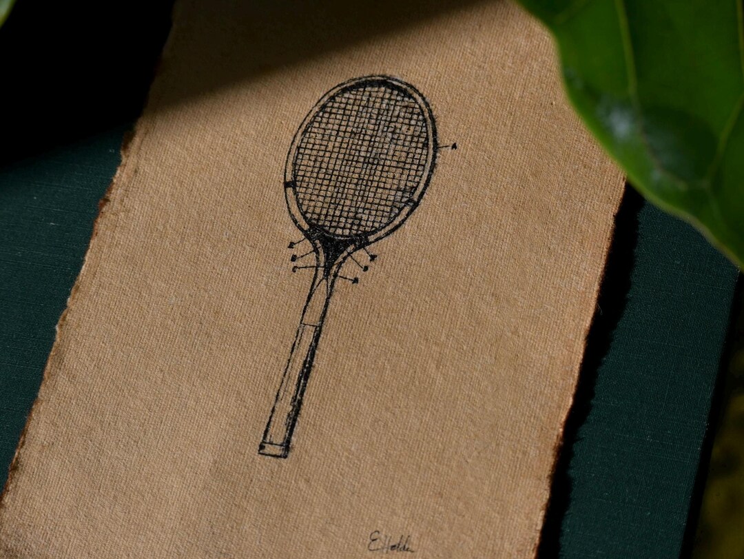 Minimalist Vintage Tennis Racket Drawing: Hand-drawn Ink Art on Paper ...