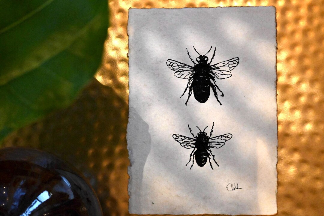 Vintage Bee Pen Drawing Handmade Animal Art Unique Wall Decor - Etsy