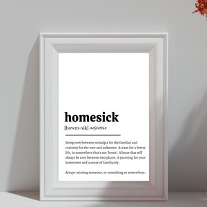 Homesick Definition Print, Expat Gift, Definition Wall Art, Home Decor ...