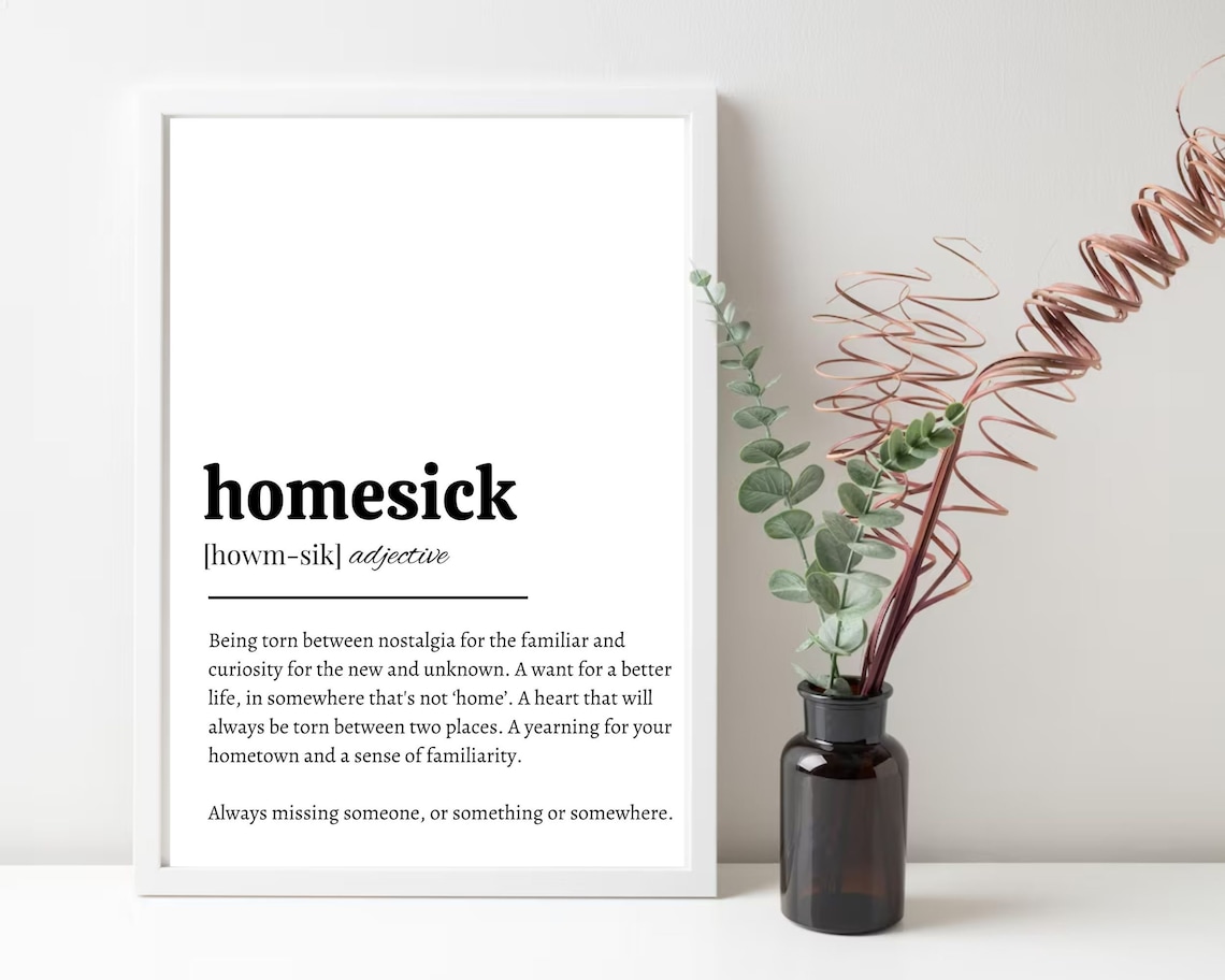 Homesick Definition Print, Expat Gift, Definition Wall Art, Home Decor ...