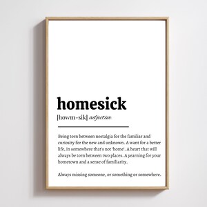 Homesick Definition Print, Expat Gift, Definition Wall Art, Home Decor ...
