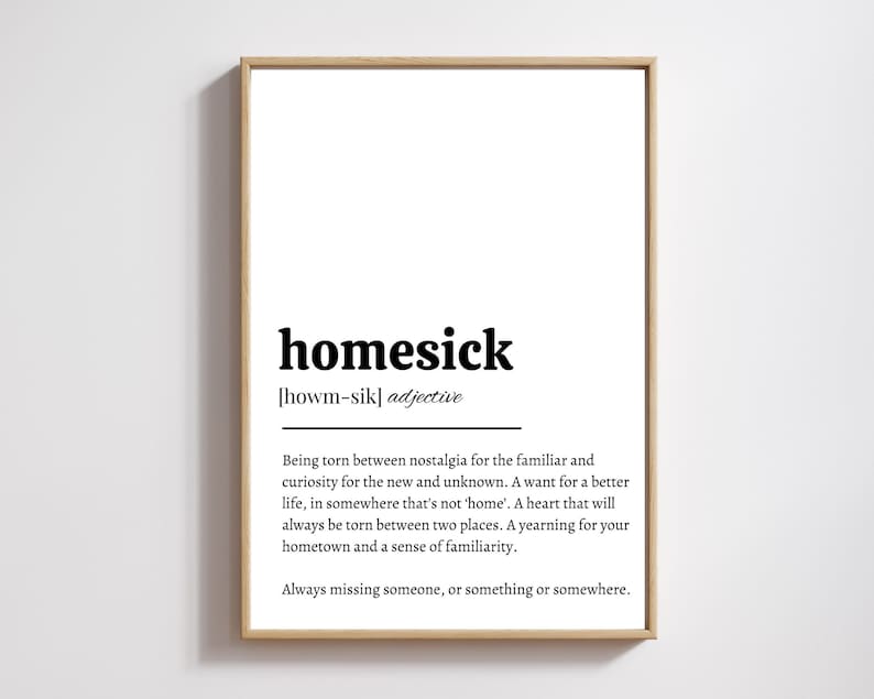 Homesick Definition Print, Expat Gift, Definition Wall Art, Home Decor ...