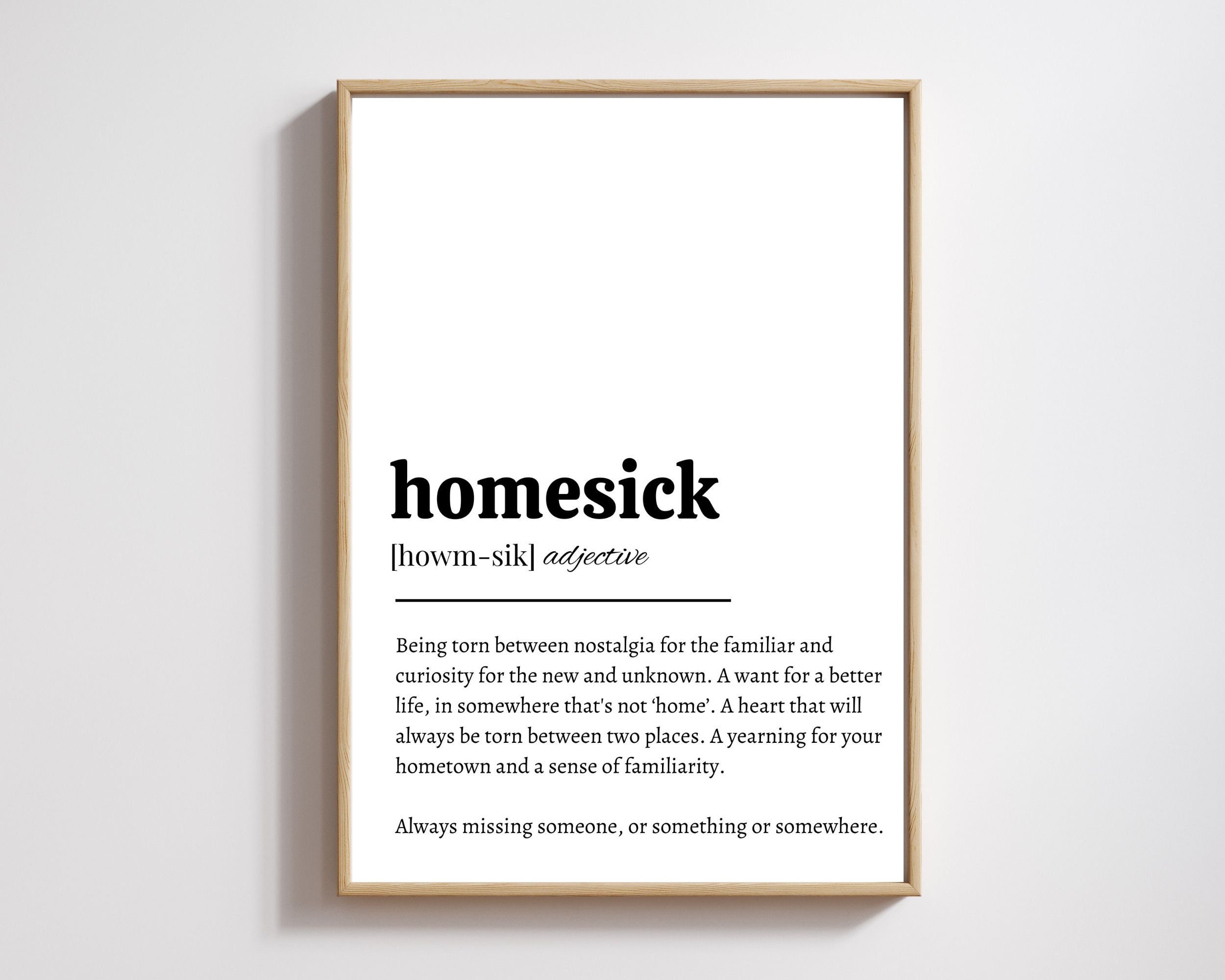 Homesick Definition Print, Expat Gift, Definition Wall Art, Home Decor ...