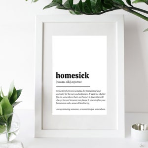 Homesick Definition Print, Expat Gift, Definition Wall Art, Home Decor ...