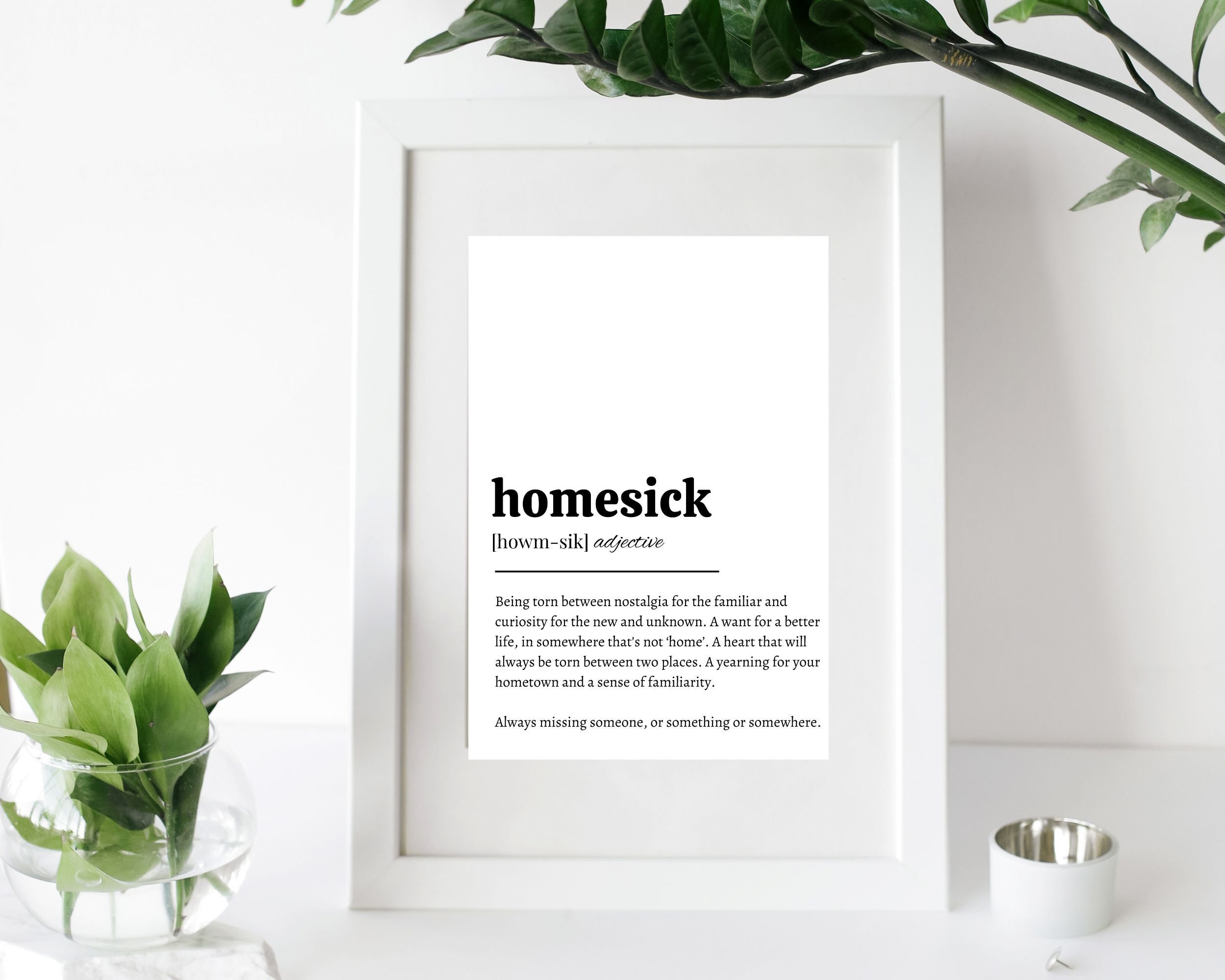 Homesick Definition Print, Expat Gift, Definition Wall Art, Home Decor ...