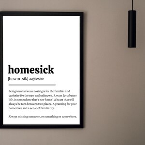 Homesick Definition Print, Expat Gift, Definition Wall Art, Home Decor ...