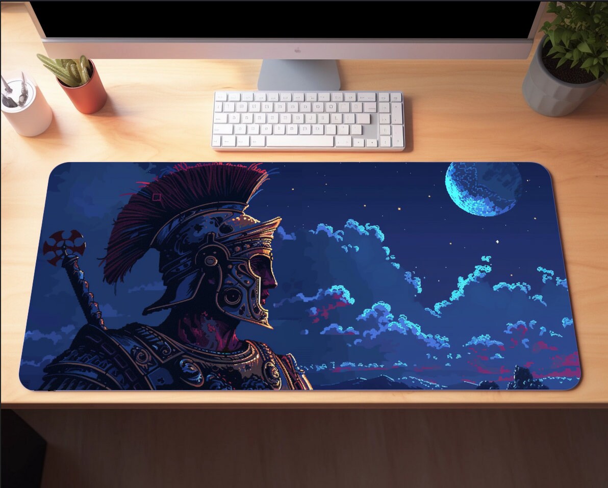 Ancient Rome Pixel Art Desk Mat, Pixel Moon Clouds, Soldier Desk Mat ...