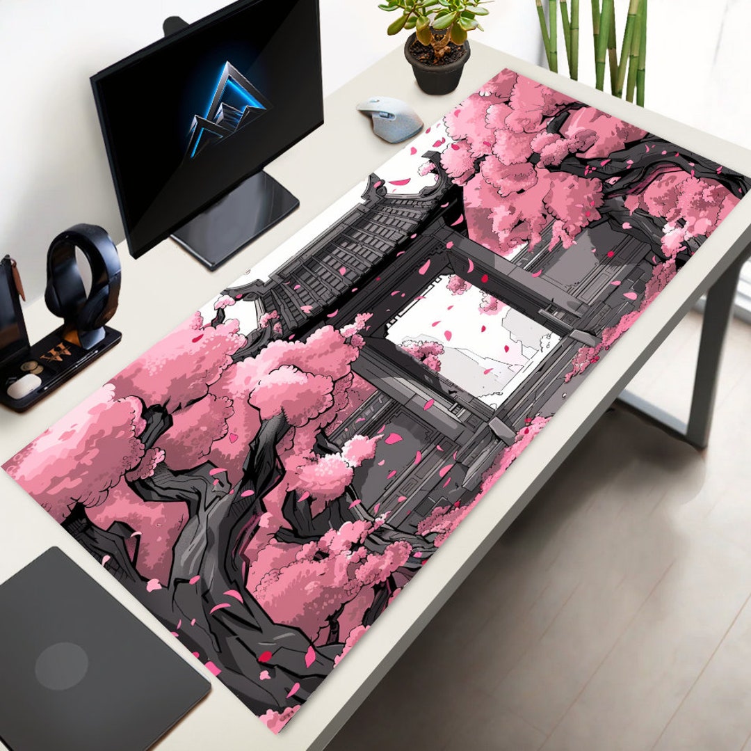 Japanese Desk Mat Playmat, Sakura Mousepad, Pastel Pink Mousepad XL ...