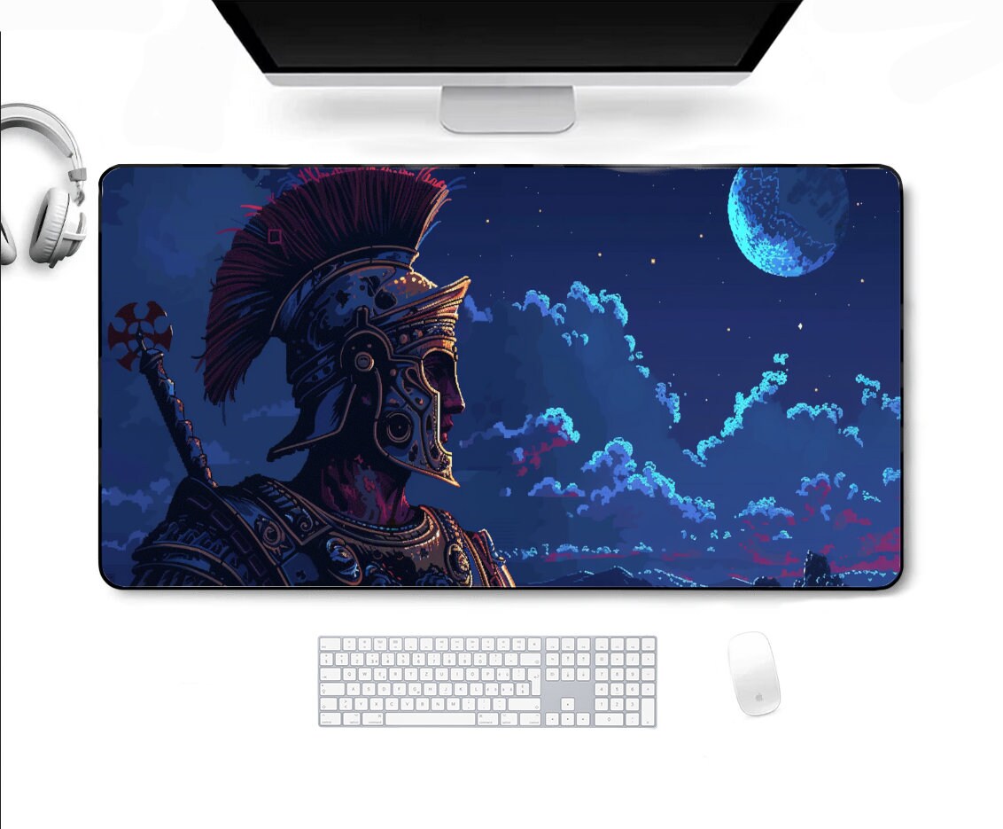 Ancient Rome Pixel Art Desk Mat, Pixel Moon Clouds, Soldier Desk Mat ...