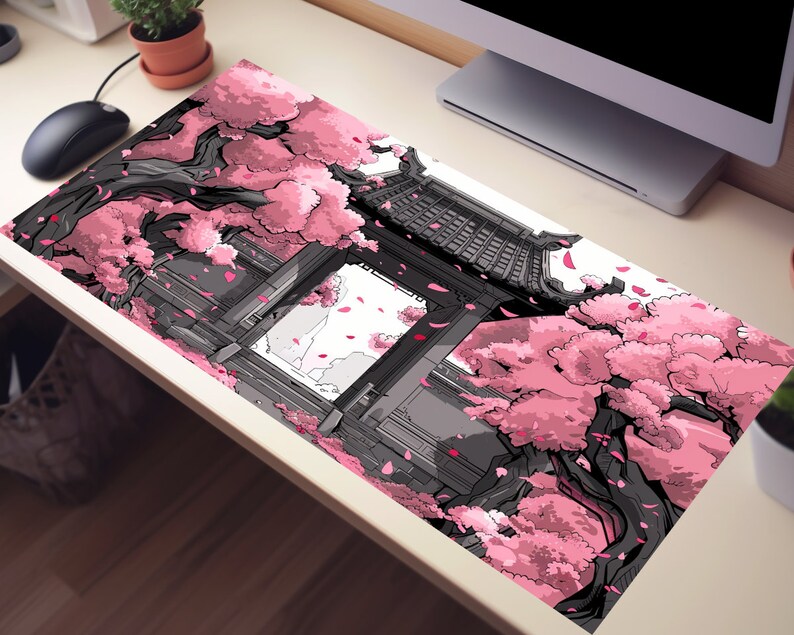 Japanese Desk Mat Playmat, Sakura Mousepad, Pastel Pink Mousepad XL ...