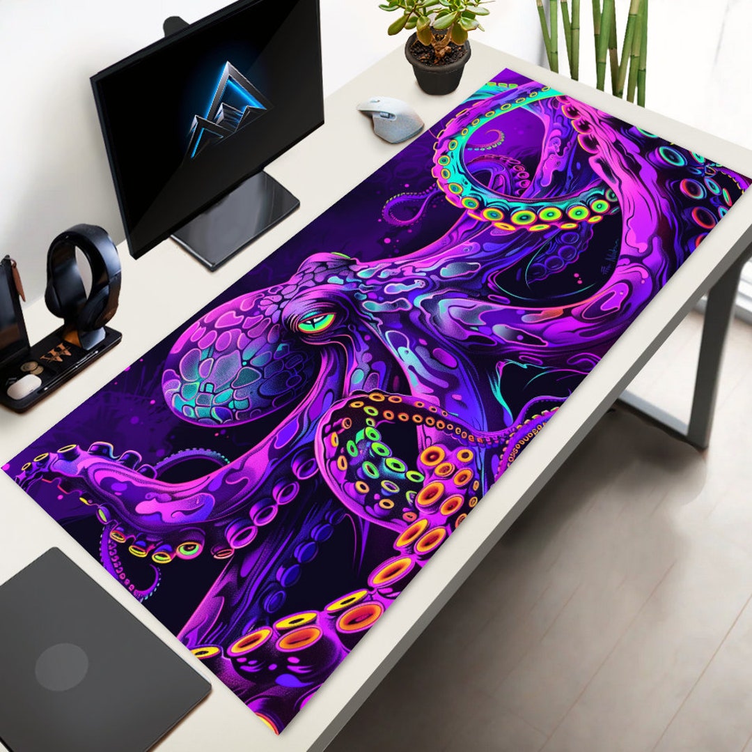 Desk Mat Octopus, XL Gaming Mousepad, Purple Gaming Mouse Pad, Neon ...