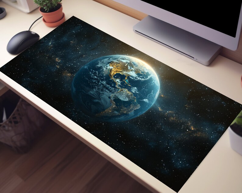Earth Outer Space Desk Mat, Blue Planet Desk Mat, Gaming Mouse Pad ...