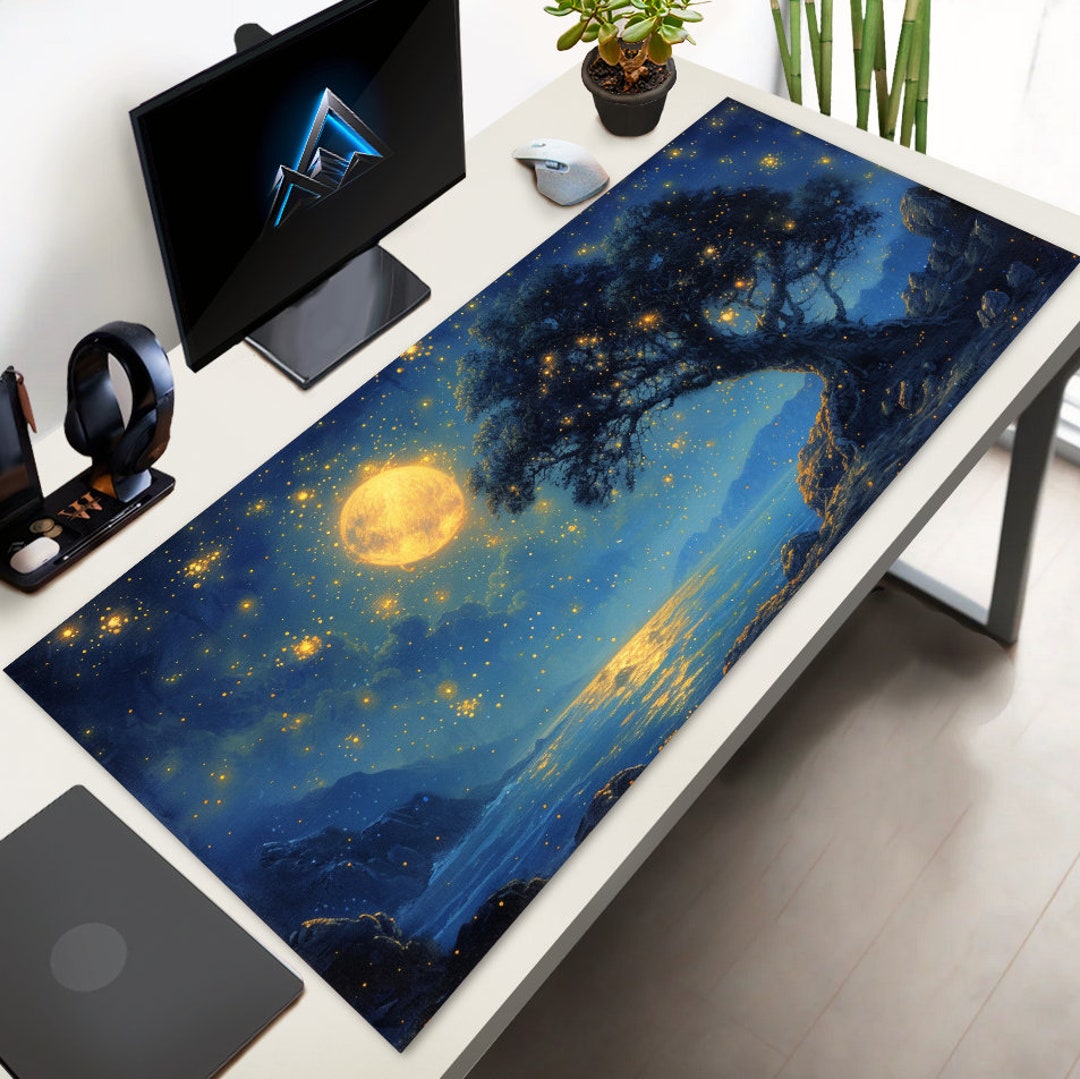 Night Sky Landscape Desk Mat, Nature Mouse Pad, Aesthetic Landscape ...