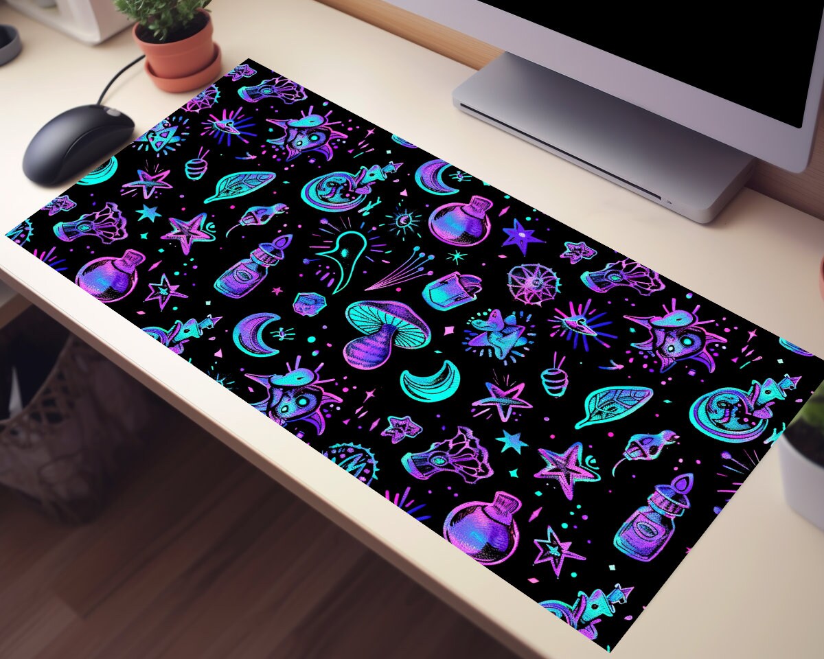 Goth Mousepad, Witchy Desk Mat, RGB Mousepad, XL Gaming Mousepad, Black ...