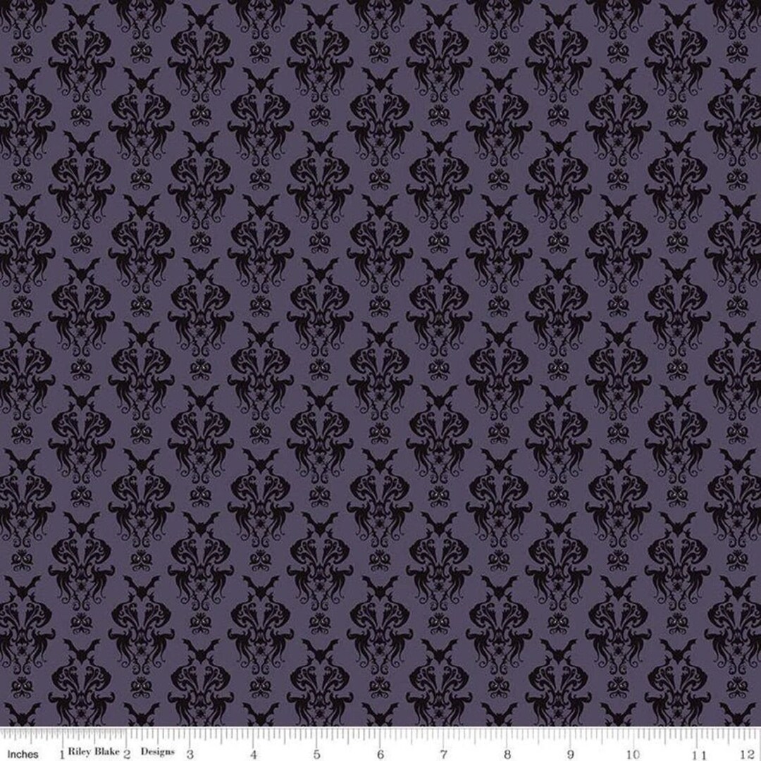 Spooky Hollow Damask Eggplant by Melissa Mortenson for Riley Blake ...