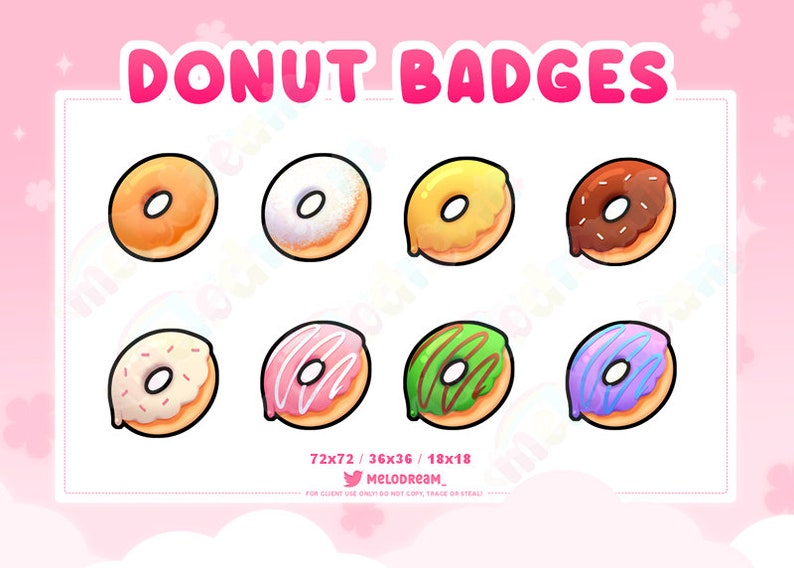Sweet Donut Sub Badges 8 Pack for Twitch, Youtube, Discord Cute ...