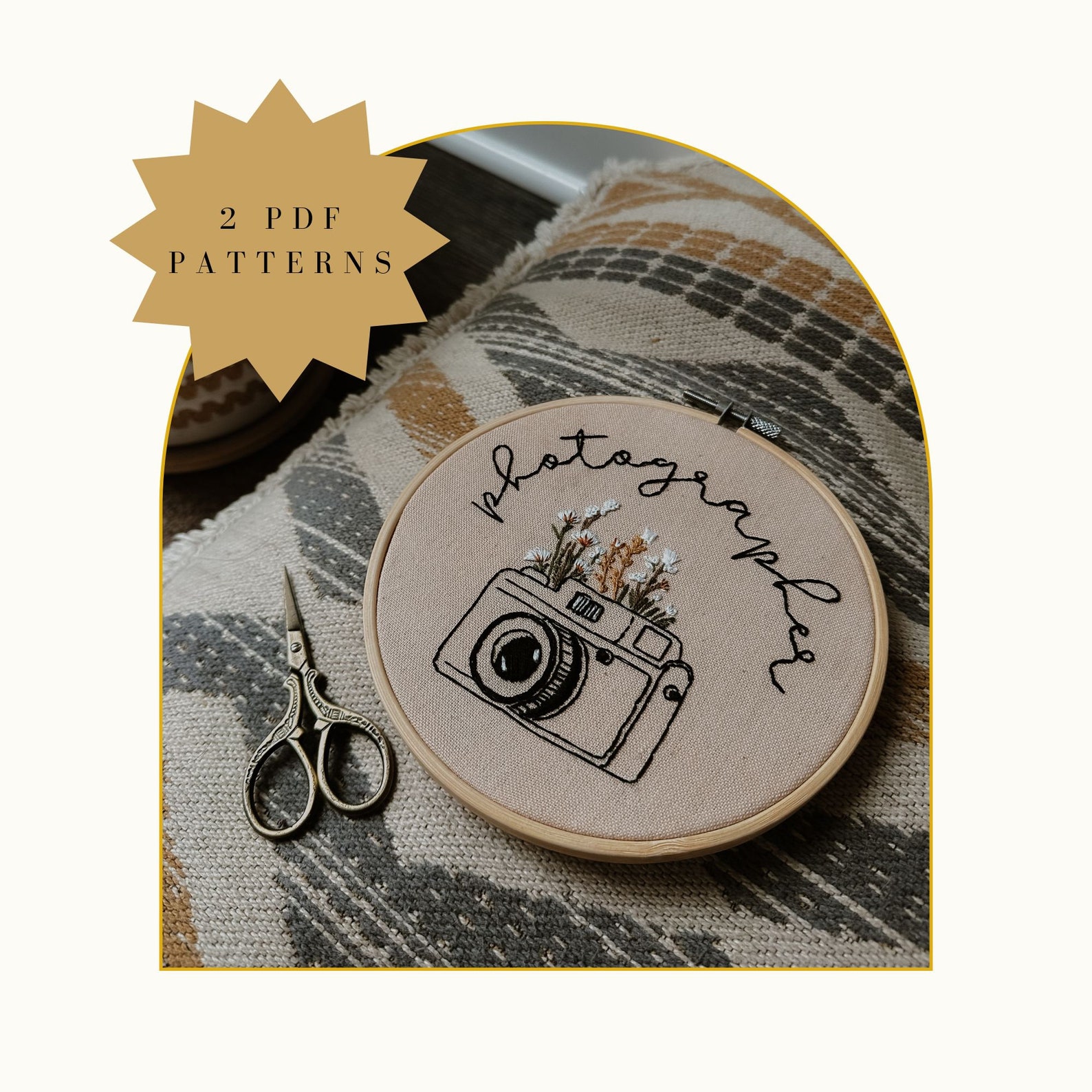 Floral Camera Photographer Embroidery PDF 6" | Embroidery PDF Bundle ...