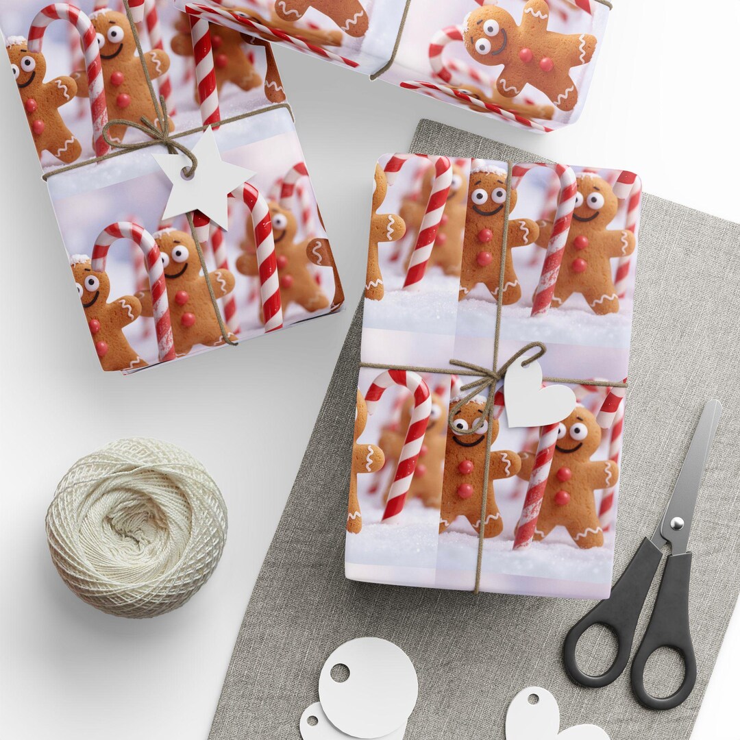 Candy Cane Gingerbread Men Wrapping Paper | Christmas Holiday Wrap - Etsy